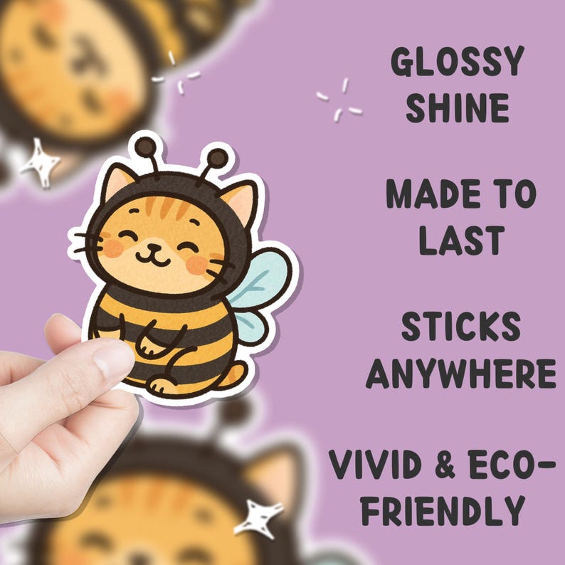 Bee Cat Sticker – Cute Tabby in Bumblebee Costume | Kawaii Animal ...