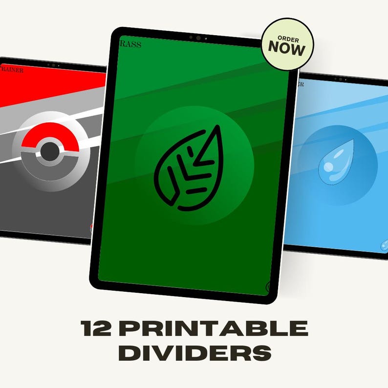 PDF 12 Printable Pokemon Dividers for 4 Pockets Trading Cards Album ...