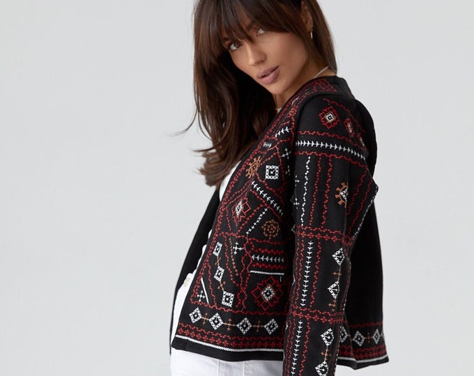 Embroidered Black Boho Jacket For Women High Quality Jacket With Embellishment Crop Top Warm