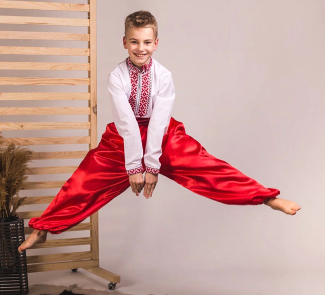 Red Ukrainian Cossack Pants, Red Sharovary for Boys, Ukrainian Folk ...