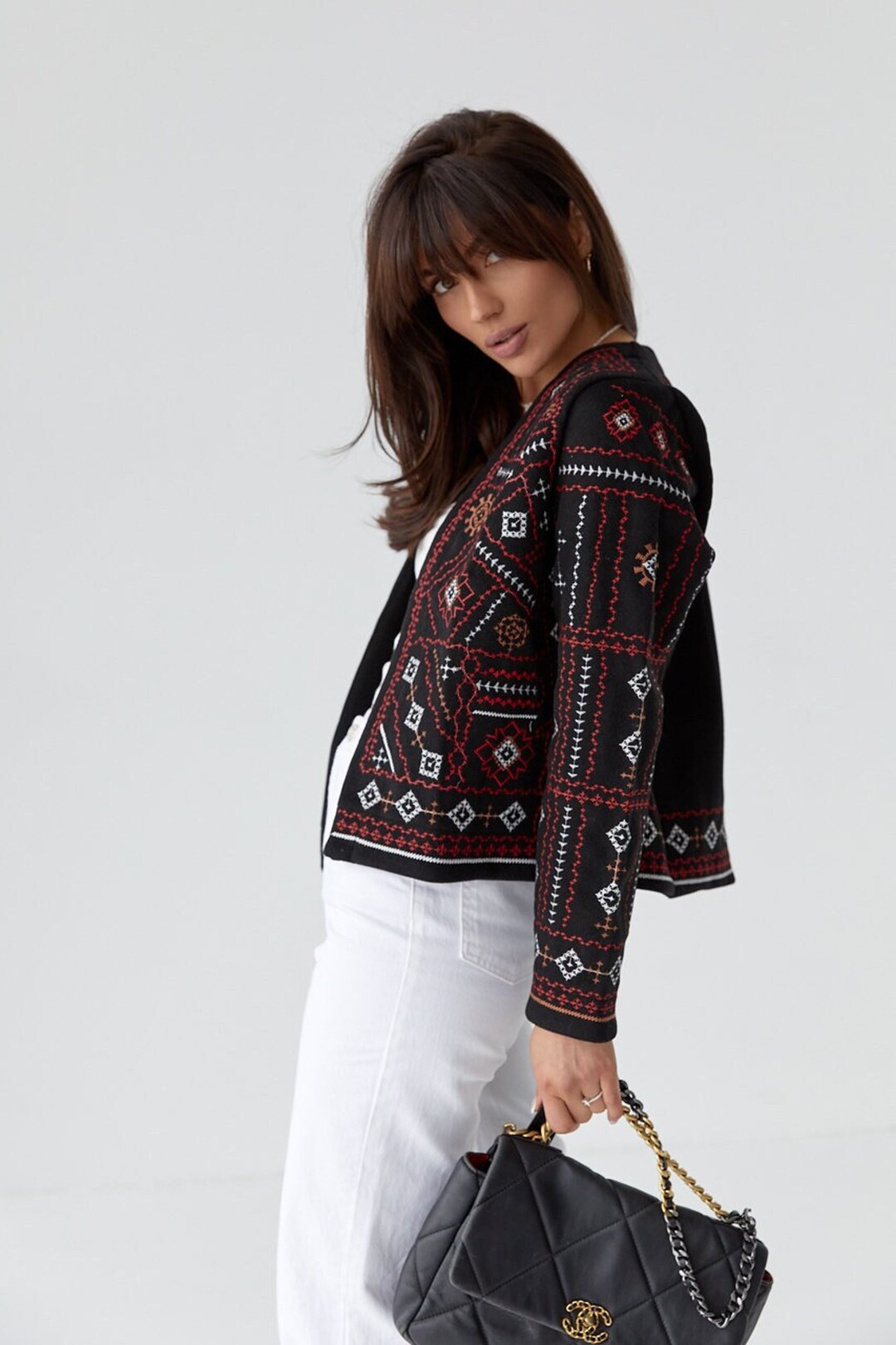 Embroidered Black Boho Jacket For Women High Quality Jacket With Embellishment Crop Top Warm