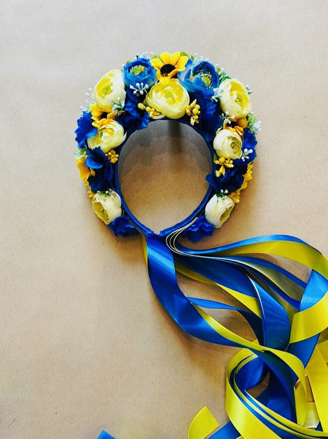 Luxury Flower Blue Yellow Ukrainian Headband, Ukrainian Flower Wreath ...