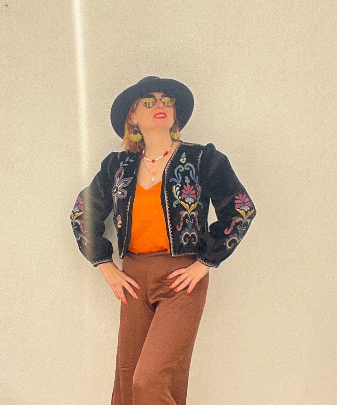 Embroidered Chique Black Long Sleeve Boho Jacket for Women, Crop Top ...