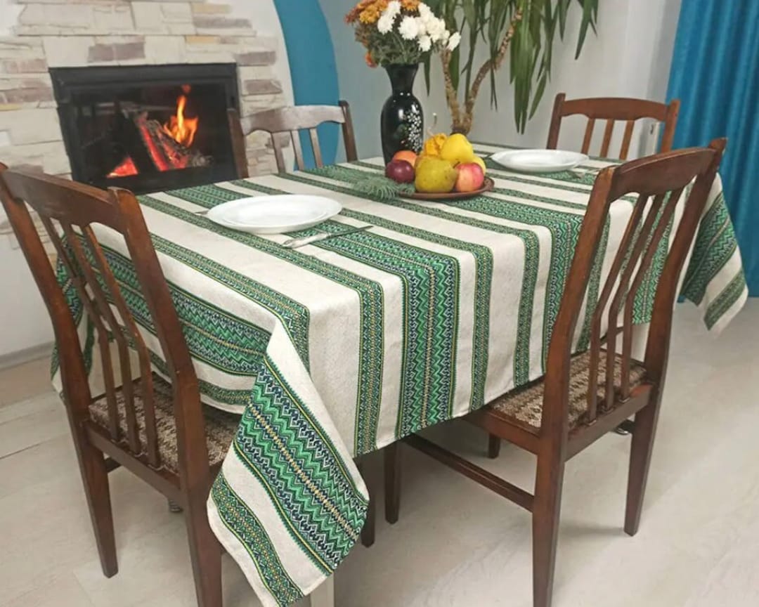 Elegant Linen Ukrainian Tablecloth With Napkins, Ukrainian Home Decor ...
