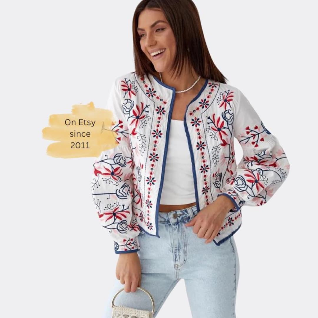 Embroidered Floral Summer Boho Jacket for Women - Crop Top Bohemian ...