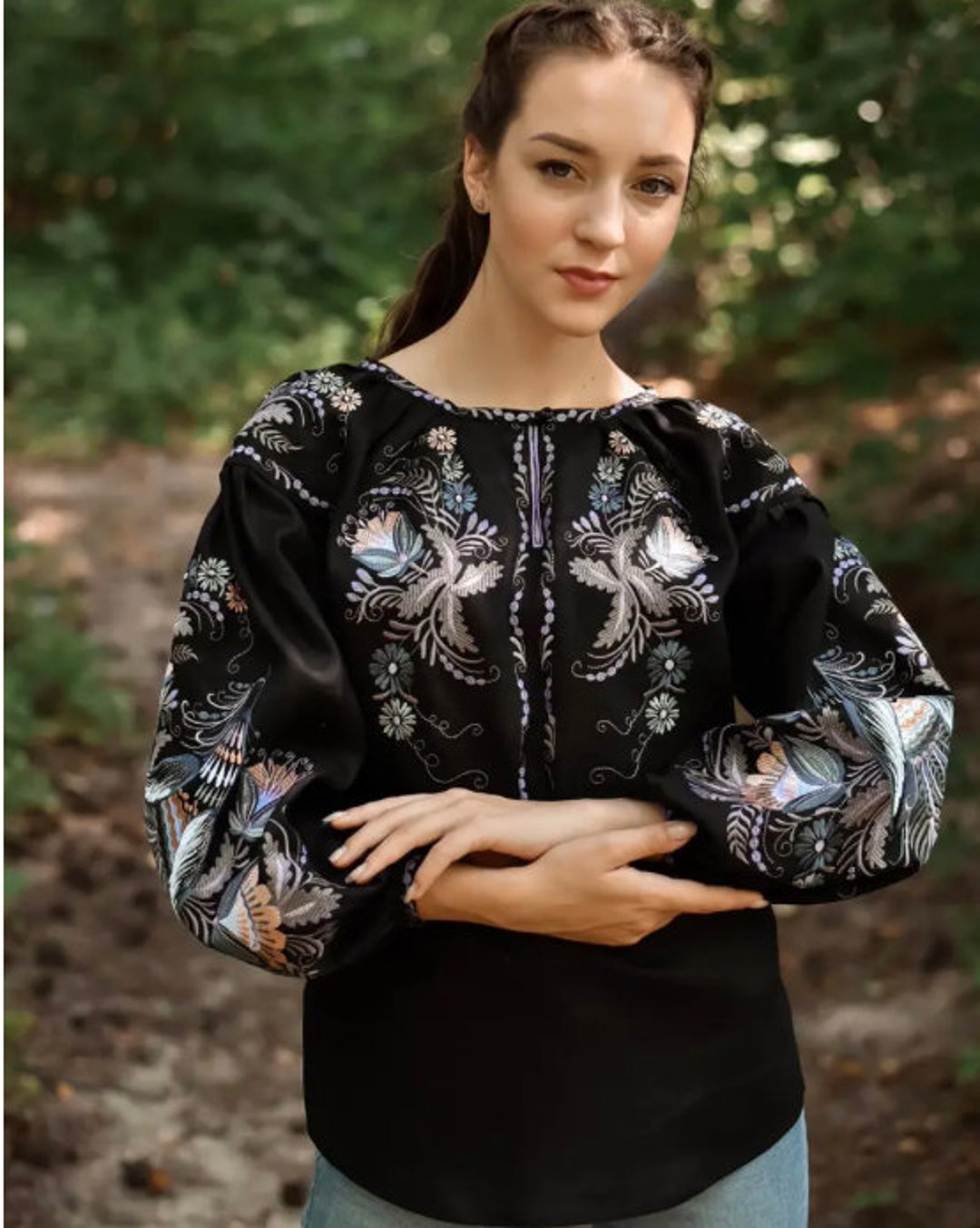 Gorgeous Linen Embroidered Black Blouse, Gorgeous Black Linen Blouse ...