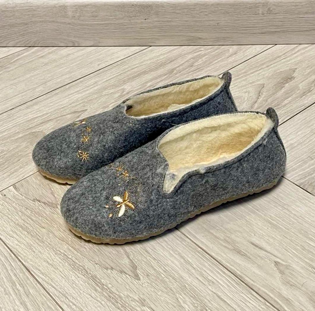 Natural Wool Slippers Made in Ukraine – Warm Gray Felt Slippers for ...
