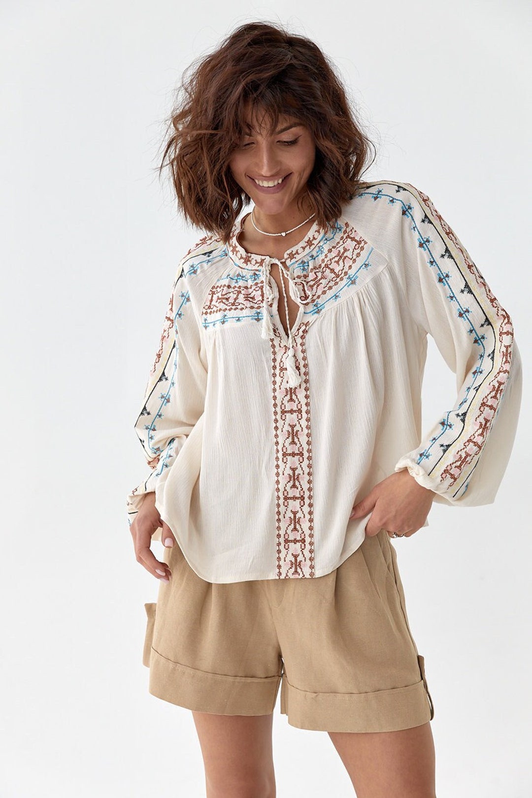 Bohemian Embroidered Blouse Elegant Bohemian Blouse With - Etsy