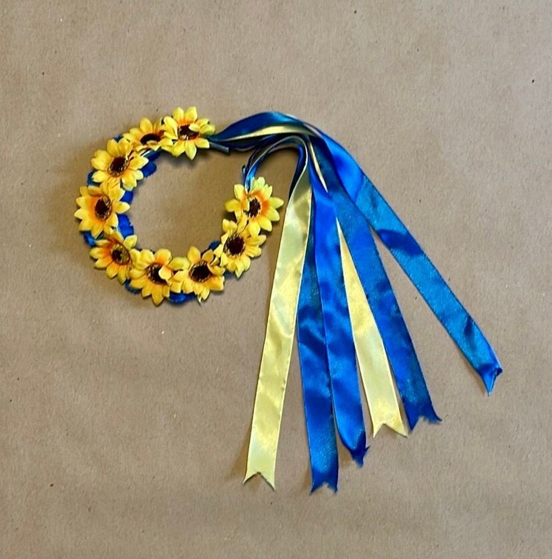 Ukrainian Yellow and Blue Vinok, Vinok With Ribbons, Vyshyvanka ...