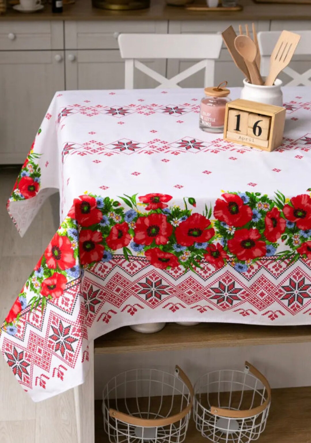 Red Ukrainian Christmas Tablecloth With Poppy Seed Flower Print ...