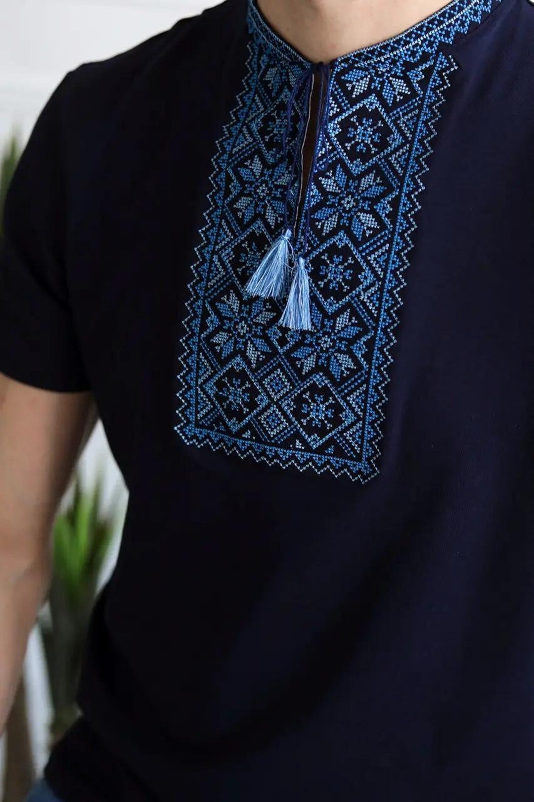 Men's Blue Embroidered T-shirt, Ukrainian Tshirt Embroidery, Vyshyvanka ...