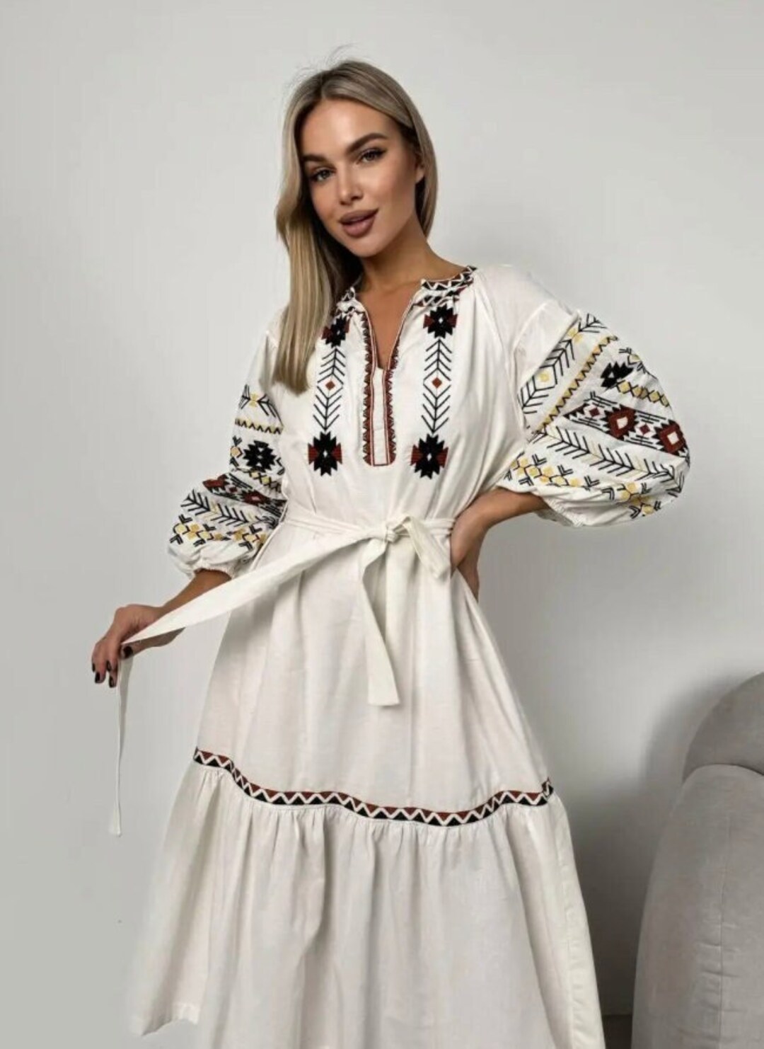 Ummer Dress With Modern Geometric Embroidery Resort-ready Elegance ...