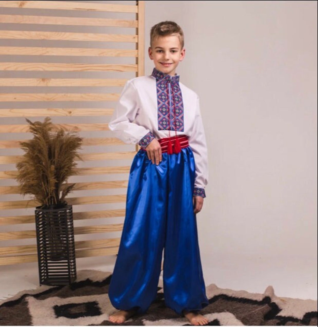 Blue Ukrainian Cossack Pants, Blue Sharovary for Boys, Ukrainian Folk ...