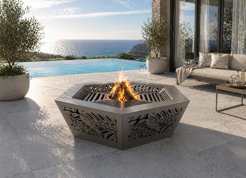 Fire Pit Patio DXF File – Modern Steel Fire Basket Plan (digital ...
