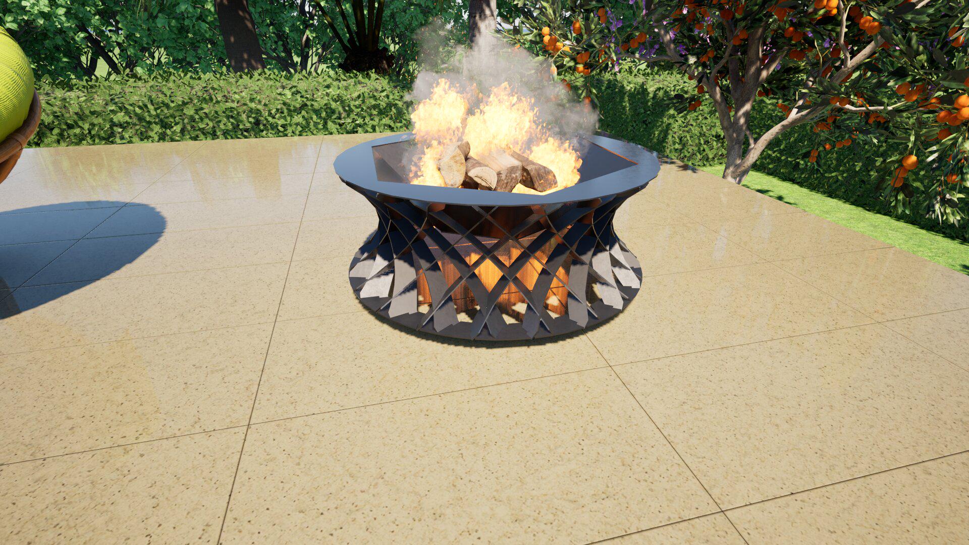 Geometric Fire Pit DXF File for CNC Cutting, Curved Lattice Steel Fire ...