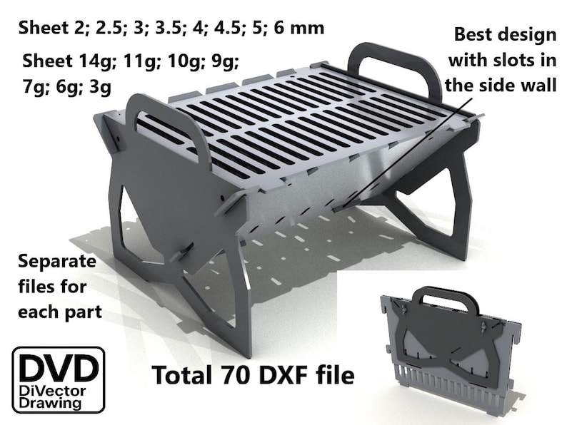 Folding BBQ Grill 3888x328 H=275. Complete Set of Drawings. DXF File ...