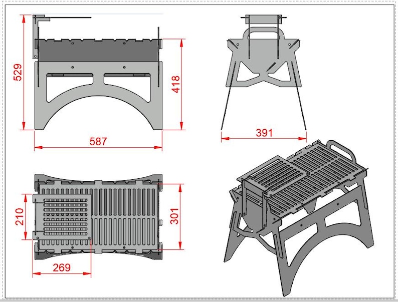 Folding BBQ Grill Plans: DXF Files for Laser/plasma Cutting - Etsy