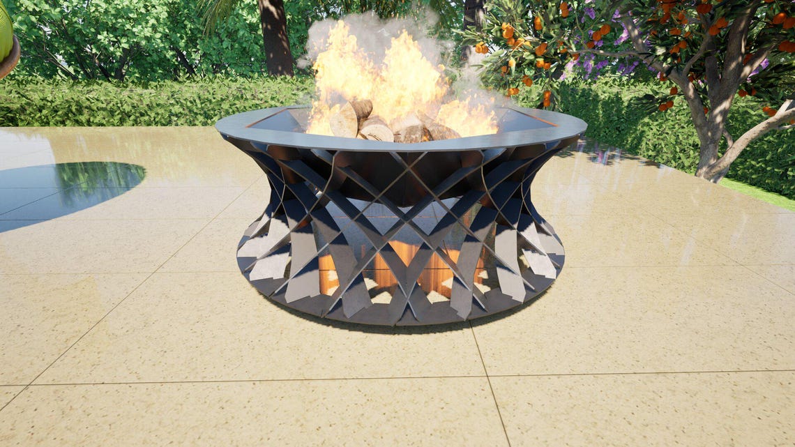 Geometric Fire Pit DXF File for CNC Cutting, Curved Lattice Steel Fire ...