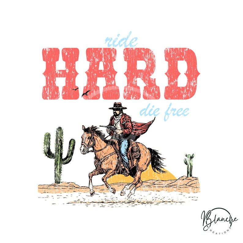 Vintage Ride Hard Die Free Western SVG PNG, Retro Cowboy Rodeo Design ...