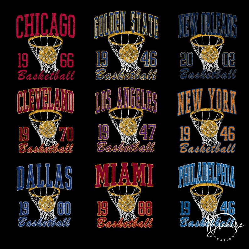 Vintage Basketball SVG Bundle, City Basketball Hoop Designs Chicago Los ...