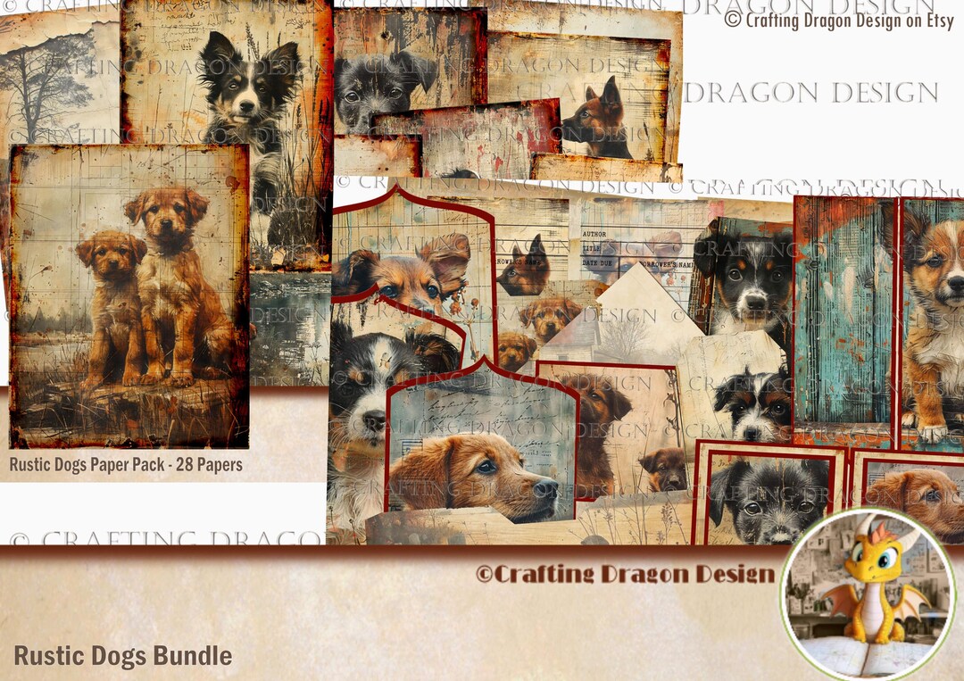 Rustic Dogs, Digital Bundle, Vintage, Dogs, Dog, Puppies, Digital ...
