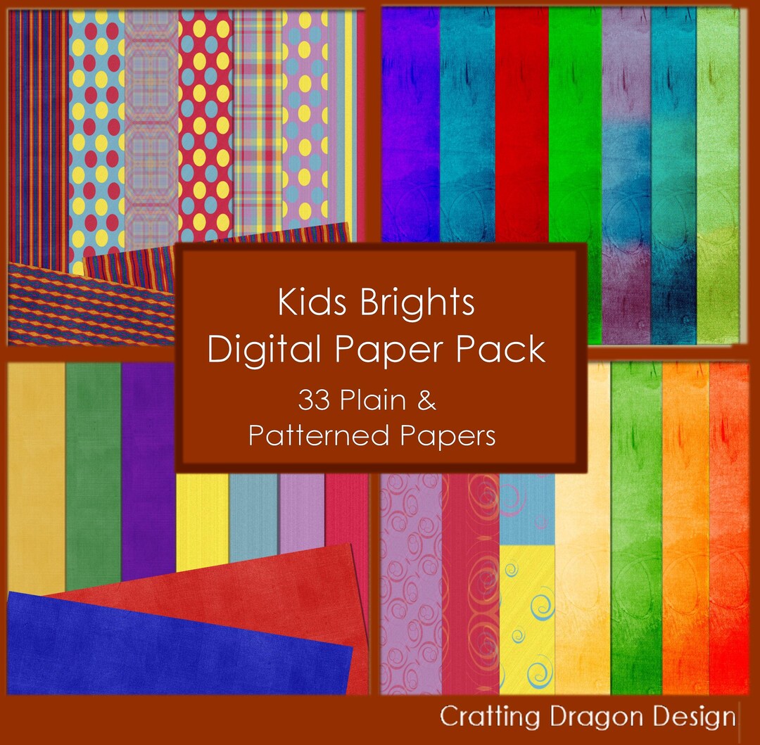 The Kids Brights Collection, 33 Digital Papers, Scrapbooking, Junk ...
