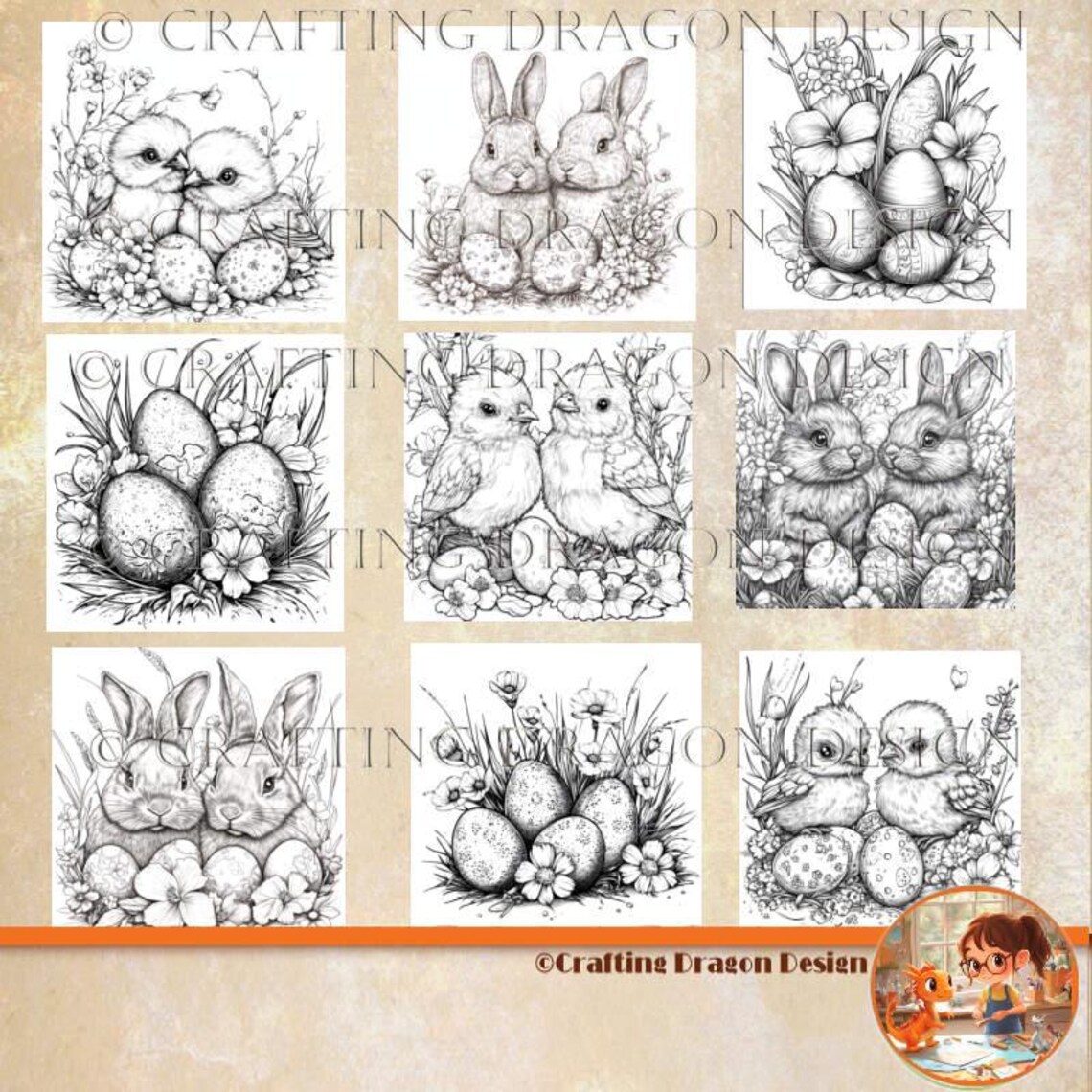 Easter Collection, Digital Colouring, Easter, Bunnies, Digital Papers ...