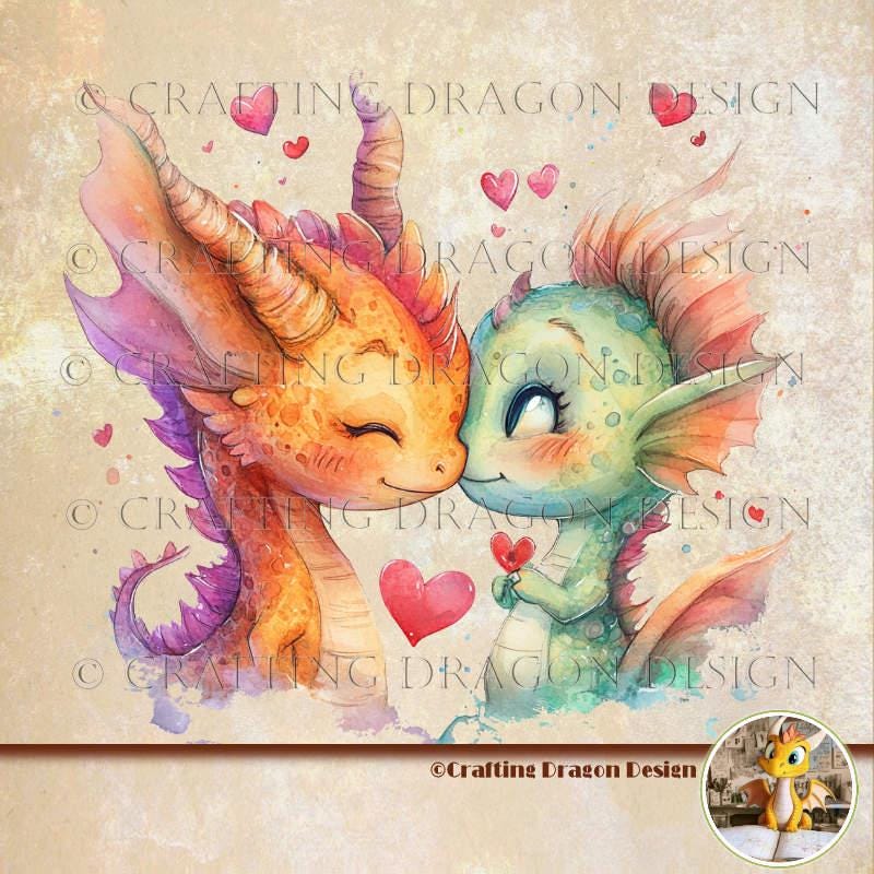 Dragon Love Digital Clipart, Dragons, Valentine, Love, Digital Papers ...