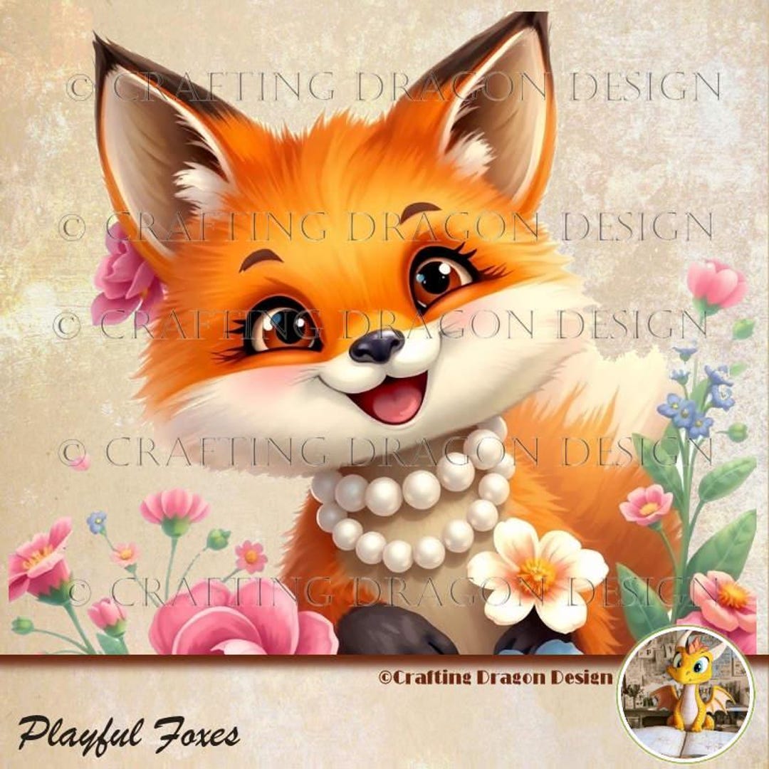 Playful Foxes Digital Clipart Floral Clipart Digital Background Paper ...
