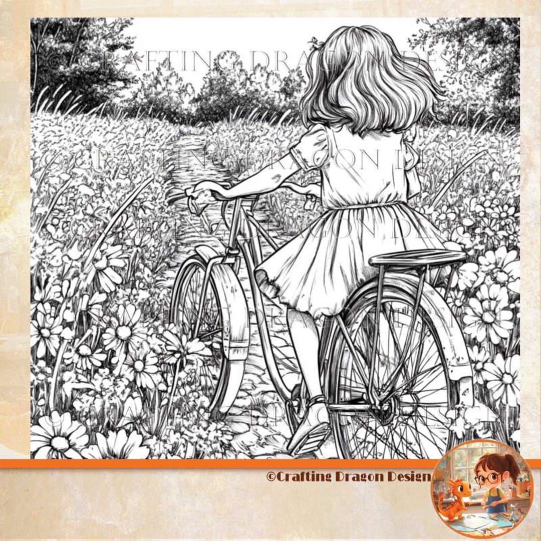 Bike Ride, Digital Papers, Girl, Flowers, Digital Papers, Digital ...