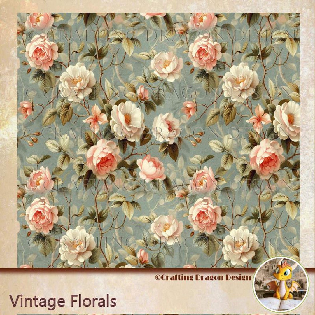 Vintage Florals, Digital Paper, Roses, Flowers, Digital Papers ...
