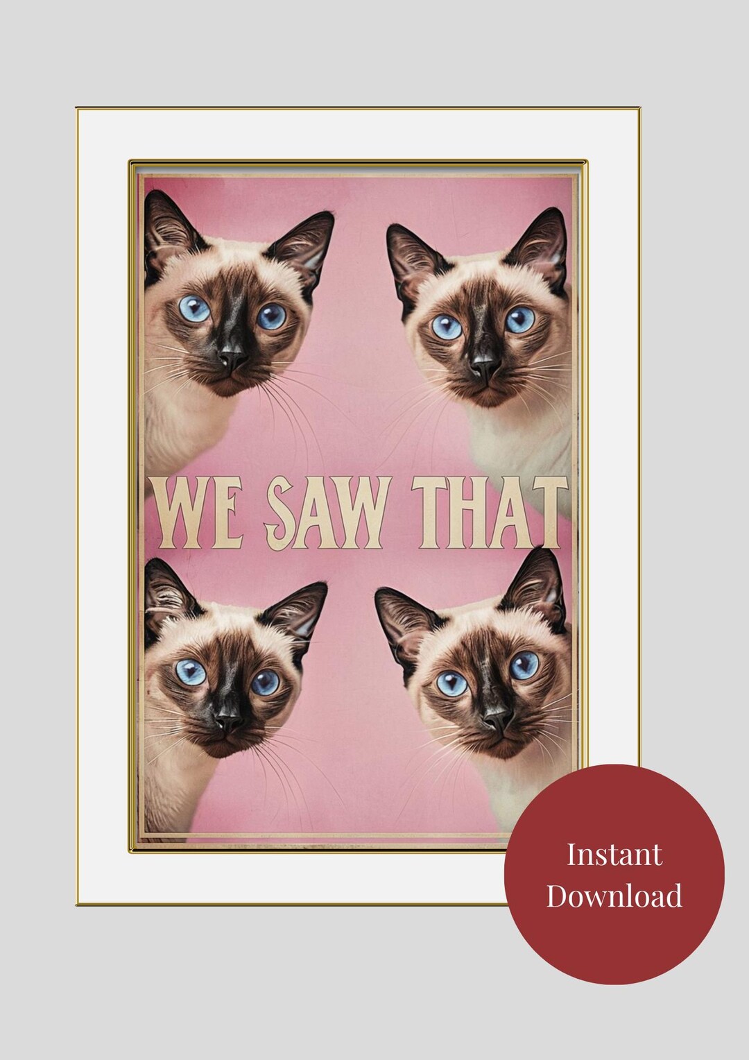 Vintage Siamese Cat Poster – Funny Retro Wall Art, Watchful Cats, Blue ...