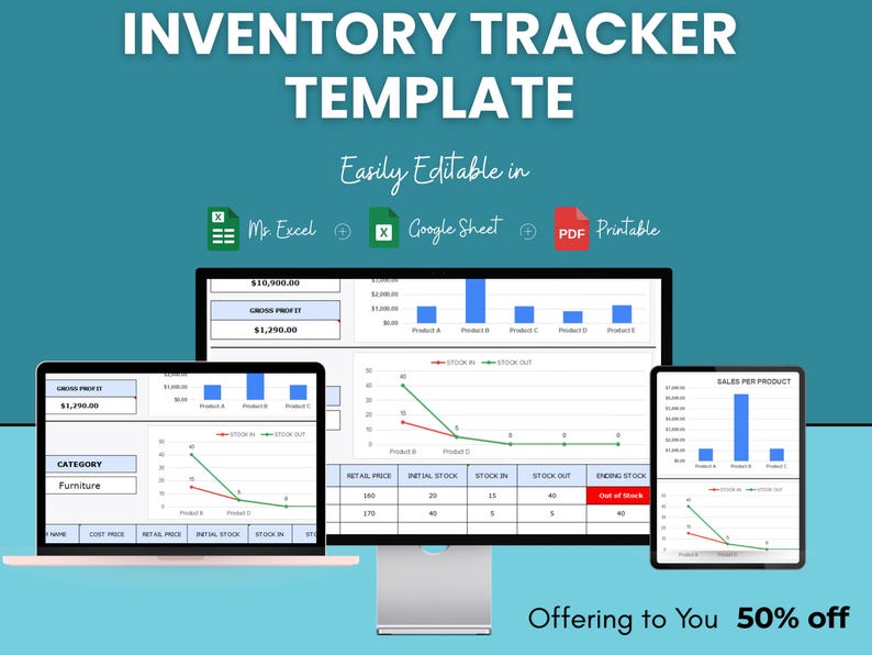 Inventory Tracker, Excel & Google Sheets Template for Small Business - Etsy