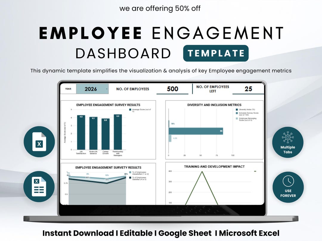 Employee Engagement Dashboard Template | Excel & Google Sheets HR KPI ...