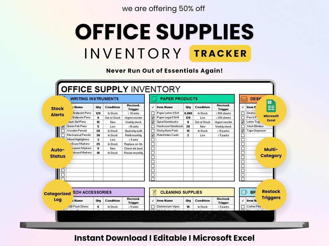 Office Supply Inventory Tracker Excel, Office Management Spreadsheet ...