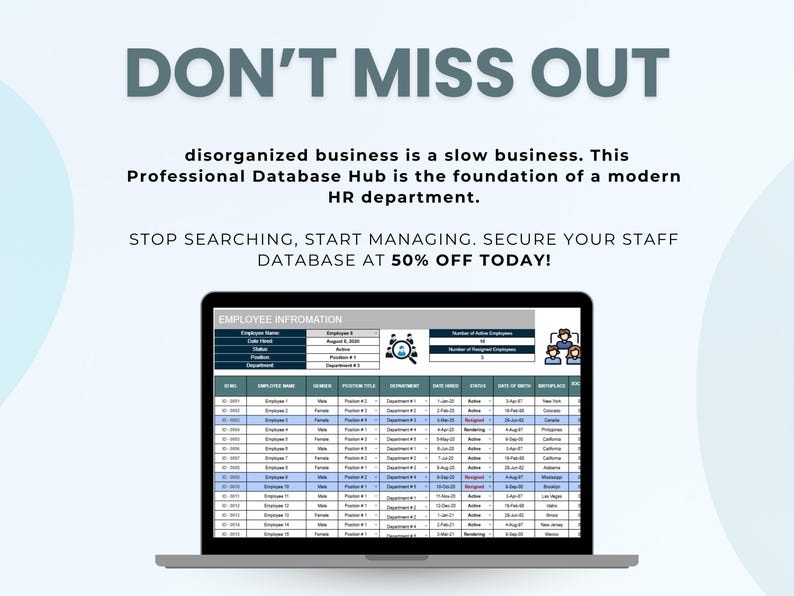 Employee Information Database Excel, HR Staff Records Tracker, Google ...