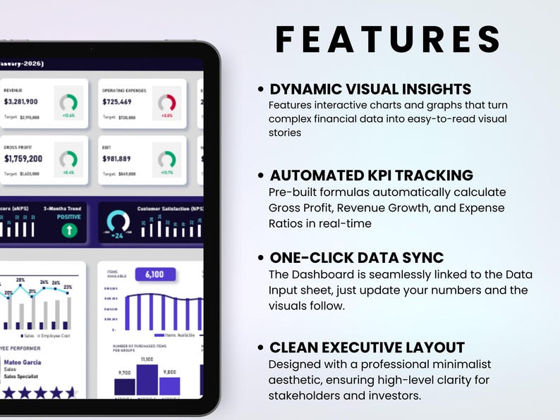 CEO Dashboard Excel Template | Business Financial KPI Tracker | Revenue ...