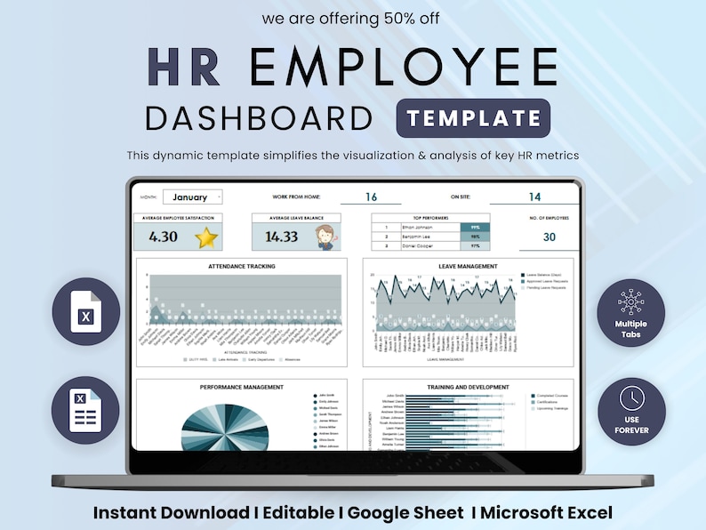 HR Employee Dashboard | Excel and Google Sheet HR Management Tool to ...