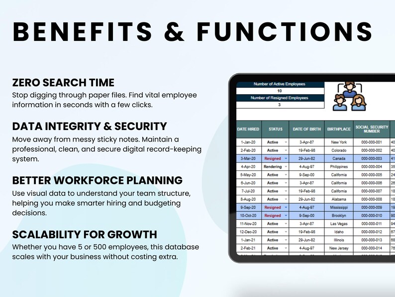 Employee Information Database Excel, HR Staff Records Tracker, Google ...