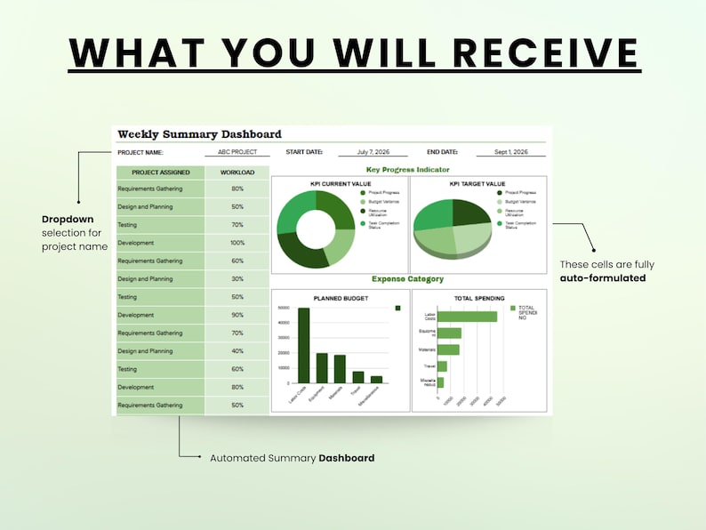 Weekly KPI Dashboard Sheet | Business Progress | Project Status Tracker ...