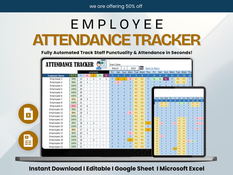 Employee Attendance Tracker Excel Template, Google Sheets Attendance ...
