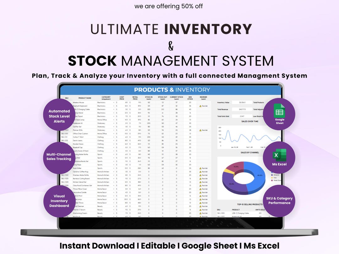 Inventory Tracker Spreadsheet for Retail & Ecommerce, Automated Stock ...