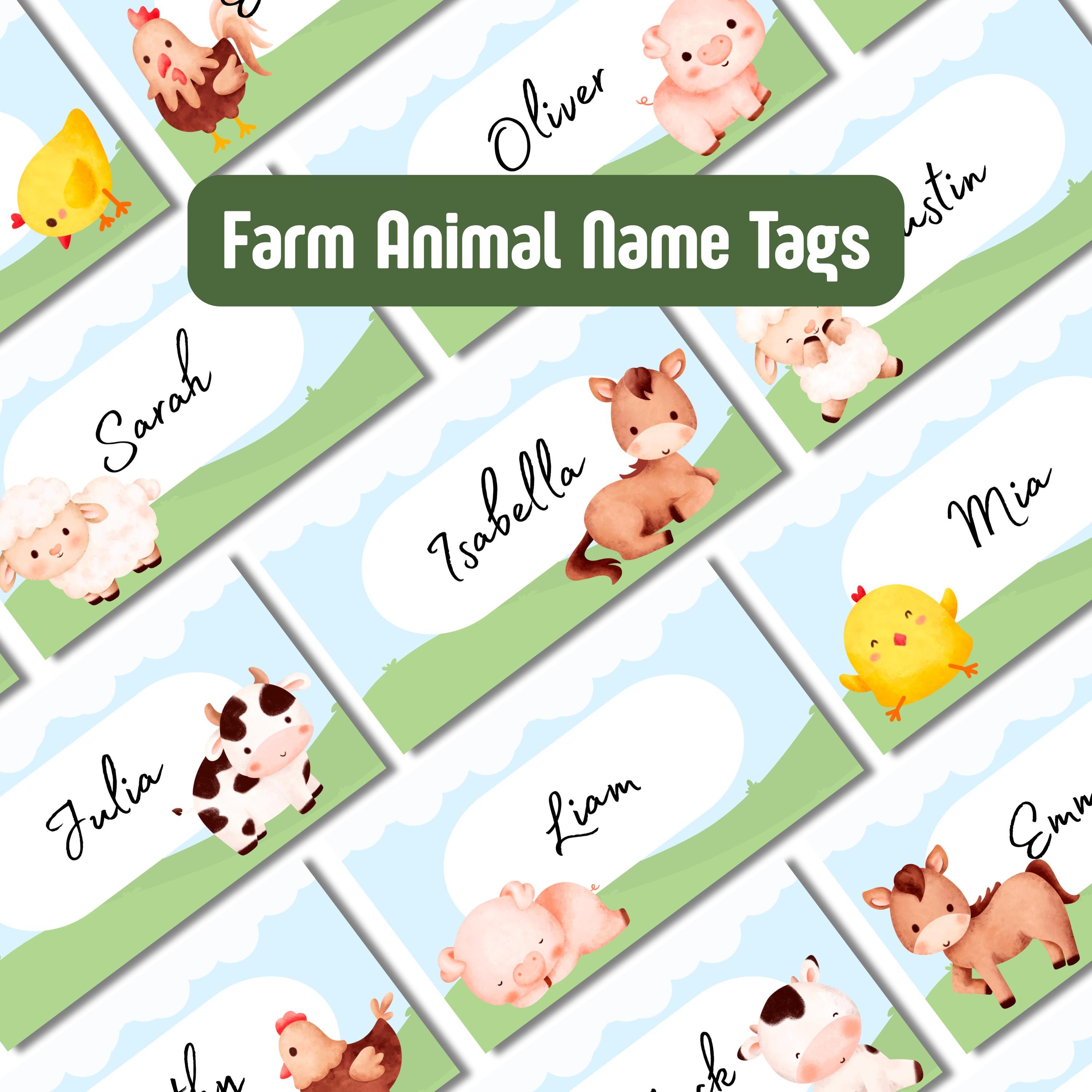 Farm Animal Name Tags: Printable Kids Labels for School, Party (PDF) - Etsy