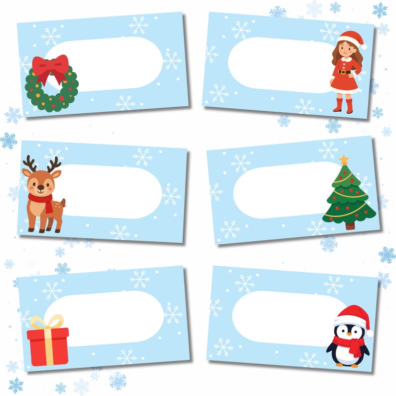 12 Printable Christmas Gift Tags | Santa, Reindeer, Elves (instant ...