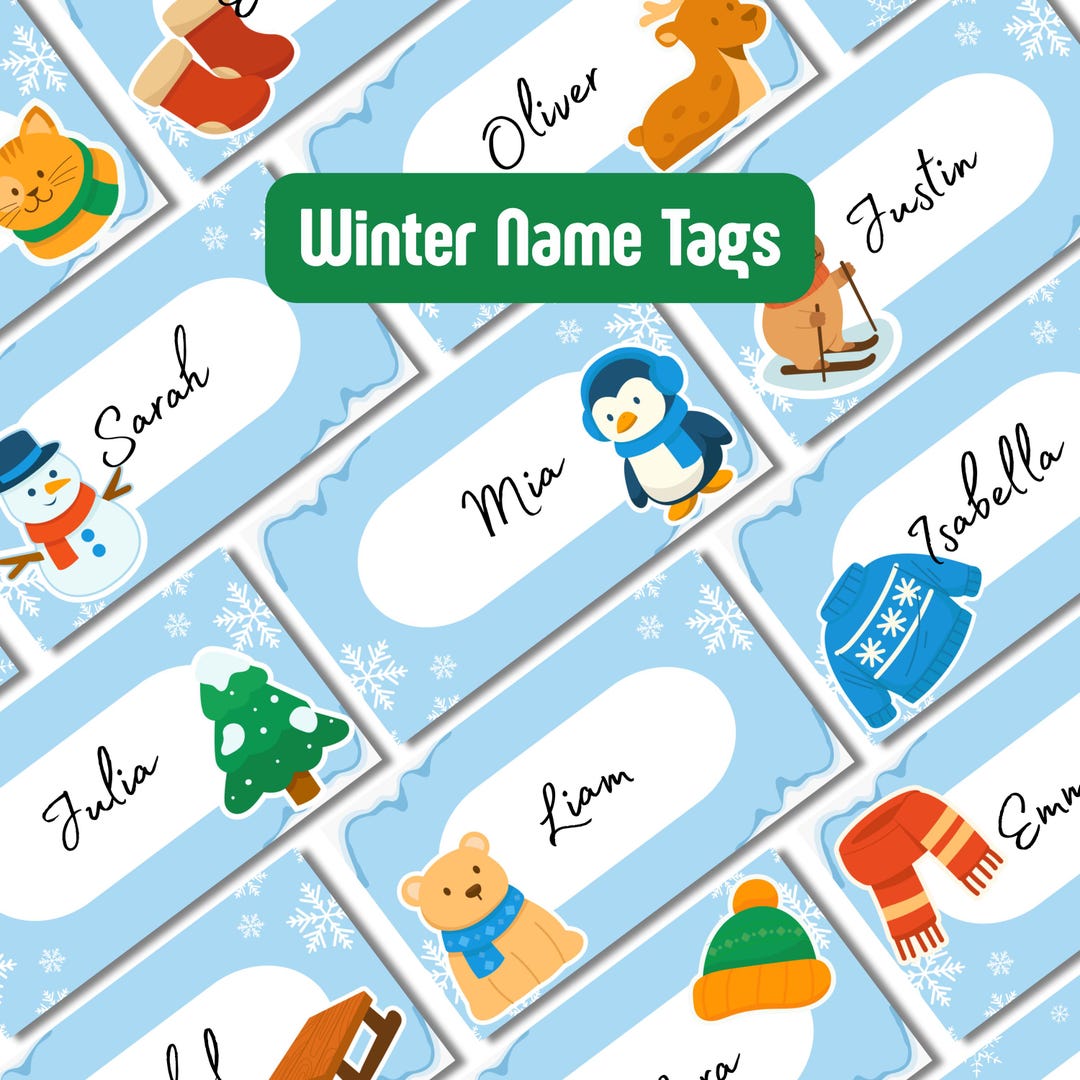 12 Printable Winter Name Tags | Snowflake, Animals (digital Download ...