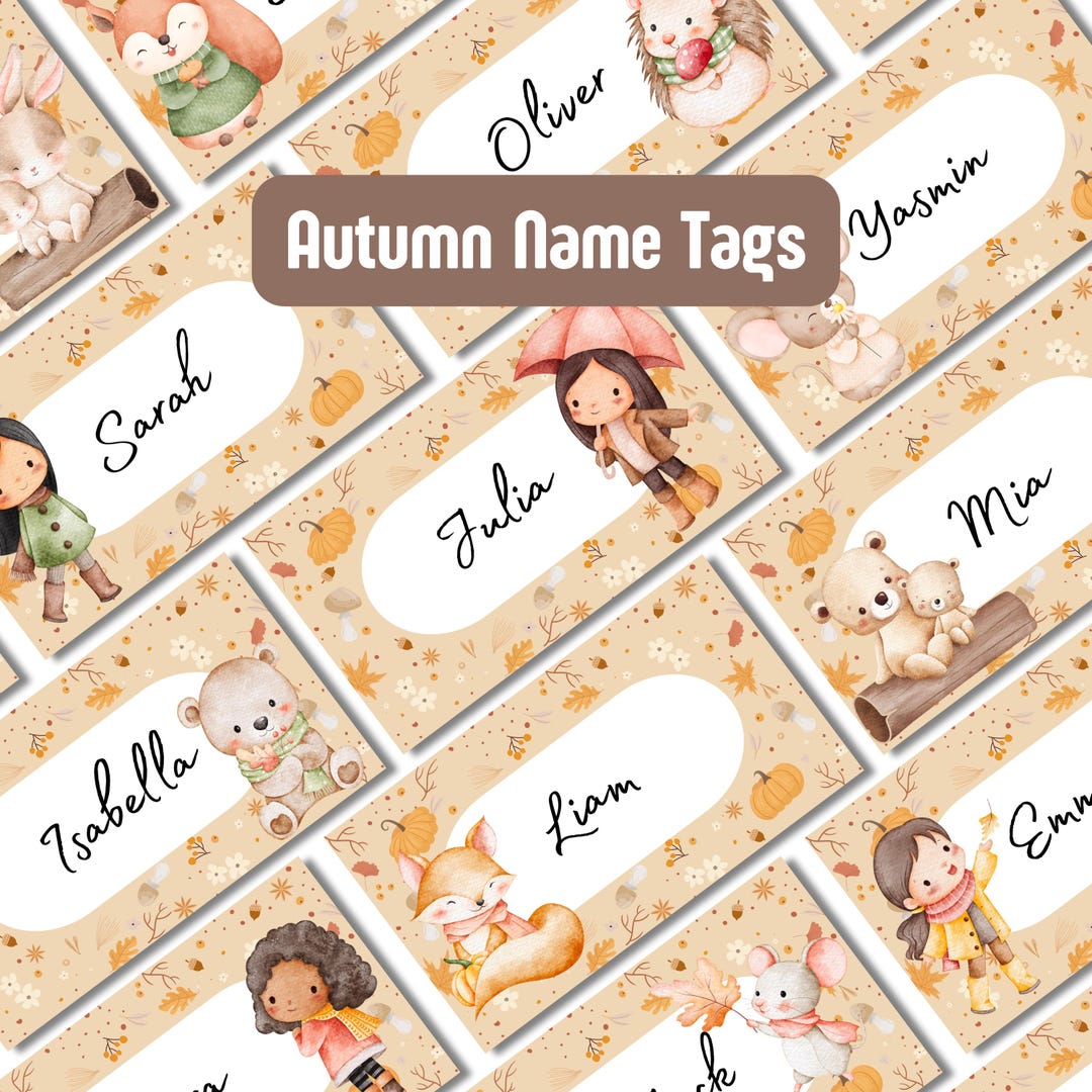 Printable Fall Name Tags | Woodland Animal Labels (PDF) - Etsy
