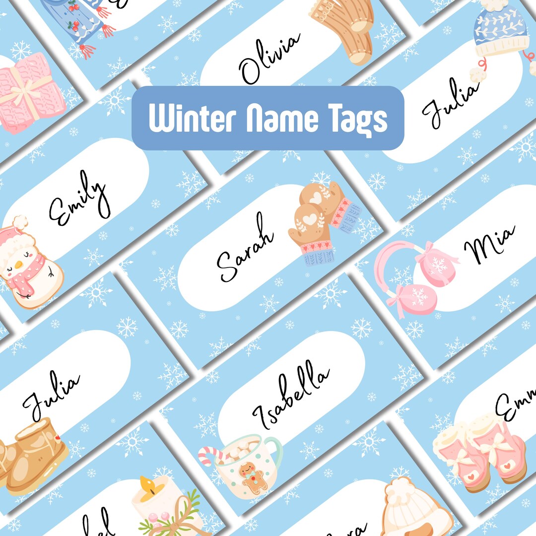 12 Printable Winter Name Tags | Classroom Labels (digital Download) - Etsy