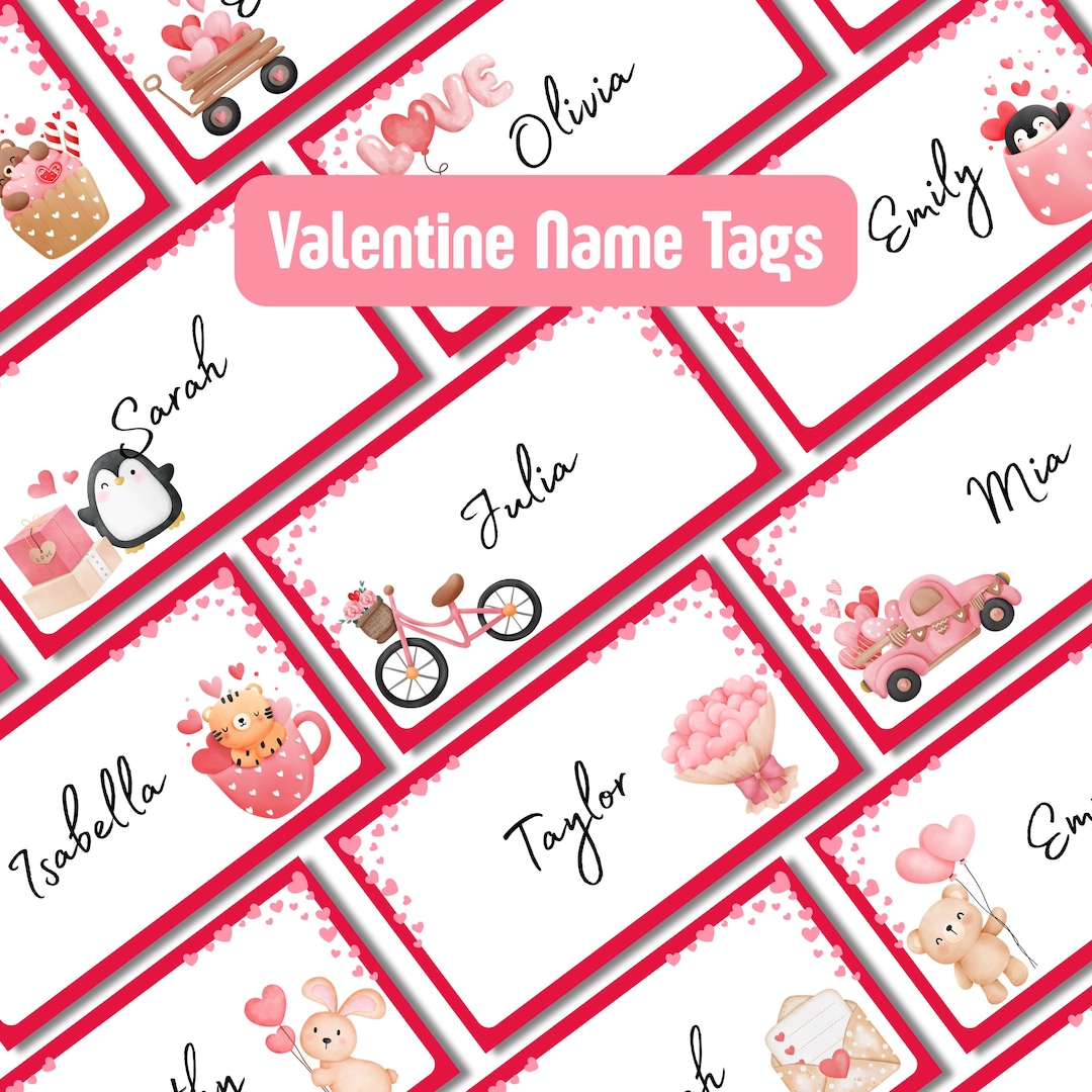 Valentine's Day Name Tags | Printable Labels (editable Canva Template ...