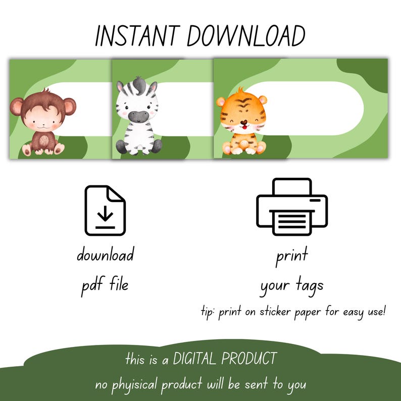 Safari Animal Name Tags: Classroom Labels, Party Stickers (printable ...