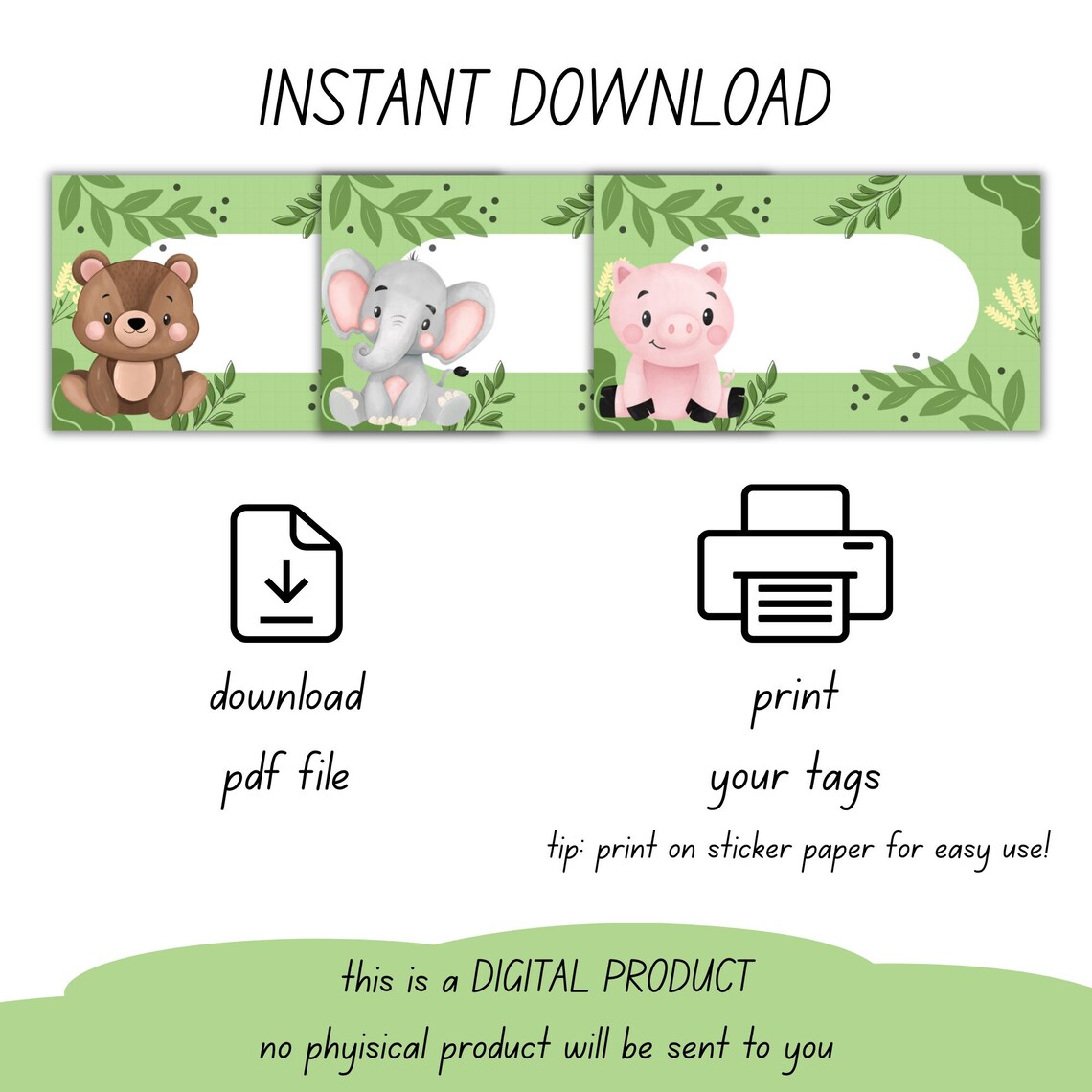 Jungle Animal Name Tags: Printable Safari Labels for Kids (digital ...